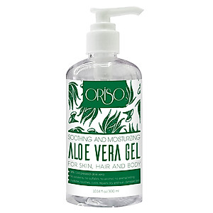 ORISO Aloe Vera Gel With Cold Pressed Aloe Vera - Pure Sunburn Relief, Bug Bites, Small Cuts - Soothing Moisturizer Lotion For Face, Hair and Body - 10 Fl Oz