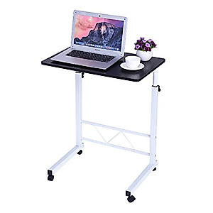 OKBOP Bedside Computer Desk Adjustable Height Sofa Side Table with Wheels, Small Wooden Laptop Stand Tray Tables for Home Office, Modern Student Writing Desk for Small Space (Black)