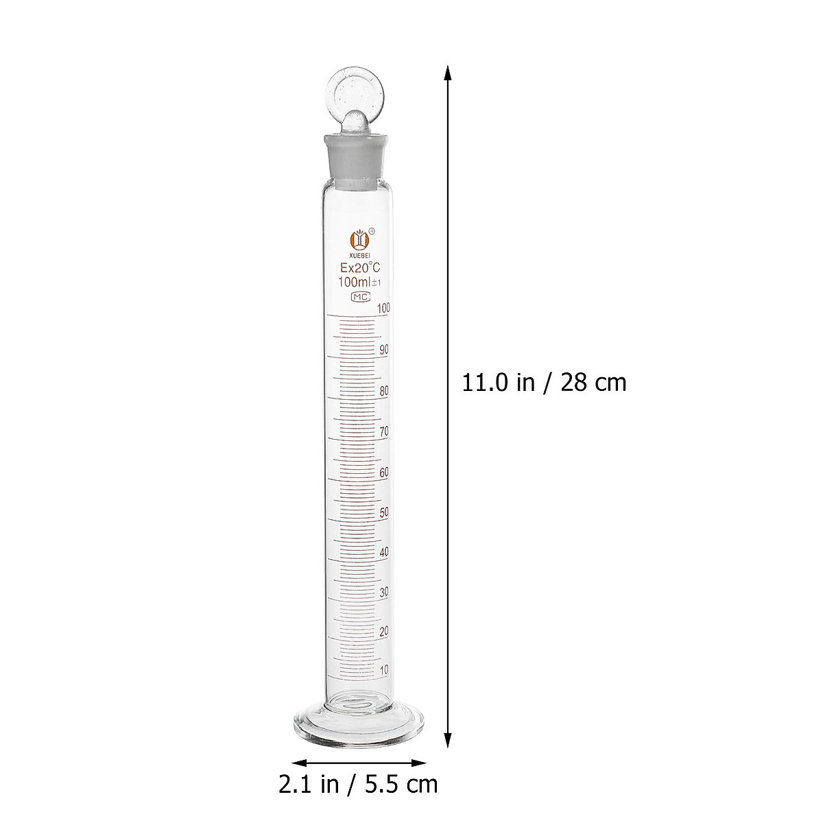 Baluue 5Pcs Glass Graduated Measuring Cylinder with Stopper Metric Scale Measuring Cup Conical Beaker Liquid Dispenser Experiment Tool for School Science 10/20/ 25/50/ 100ML
