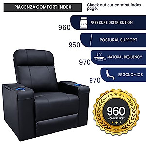 Valencia Piacenza Home Theater Seating | Premium Top Grain Nappa 9000 Leather, Power Recliner, LED Lighting (Row of 4, Black)