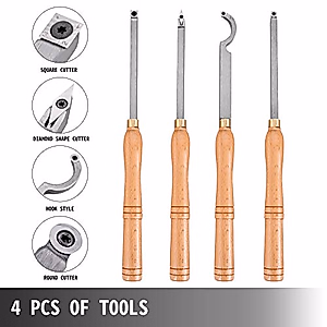 VEVOR Wood Turning Tools for Lathe 4 PCS Set, Carbide Lathe Tools with Diamond Shape, Round, Square Cutters, Turning Lathe Chisels with Comfortable Grip Handles Lathe Tools for Craft DIY Hobbyists