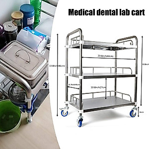 3 Layers Cart Trolley,Lab 3 Layers Clinic Serving Cart Trolley Medical Cart Stainless Steel Serving Lab Cart Equipment Clinic's Kitchen Mobile Utility Rolling Carts with Wheel