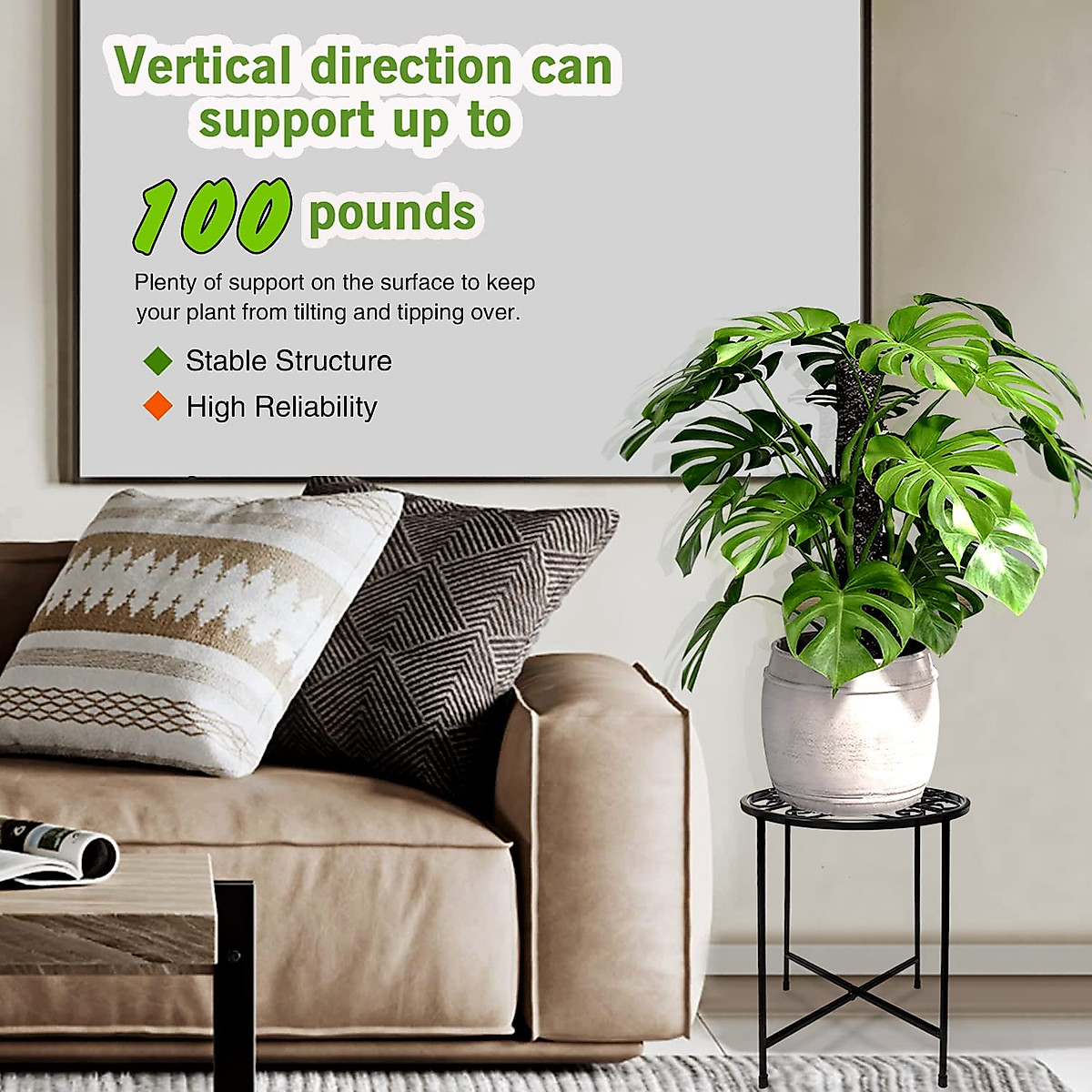 15" Tall Metal Plant Stand, 2 Pack 11" Wide Round Plant Stand for Flower Pots Up to 100lbs, Rustproof Iron Plant Holder for Indoor Outdoor Use, Easy Assemble Flower Stand for Home Garden Display