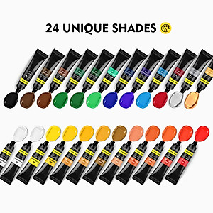 Magicfly 36 Pcs Acrylic Paint Set, 24 Colors(12 ml/0.4 oz) Rich Pigments Acrylic Paint Kit with 6 Paint Brushes, 3 Canvas Panels, 1 Paint Knives, 1 Palette & Sponge, Ideal Gifts for Beginners, Kids