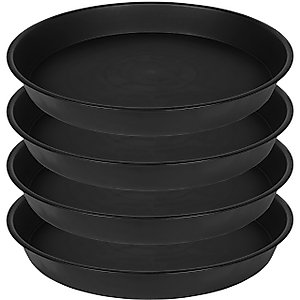Bleuhome 4 Pack of 18 19 inch Plant Saucer Drip Tray, 17 19 21 23 25 27 inch Heavy Duty Large Deep Plant Saucers for Pots, Plastic Flower Planter Water Trays for Indoors Outdoor (19", Black)