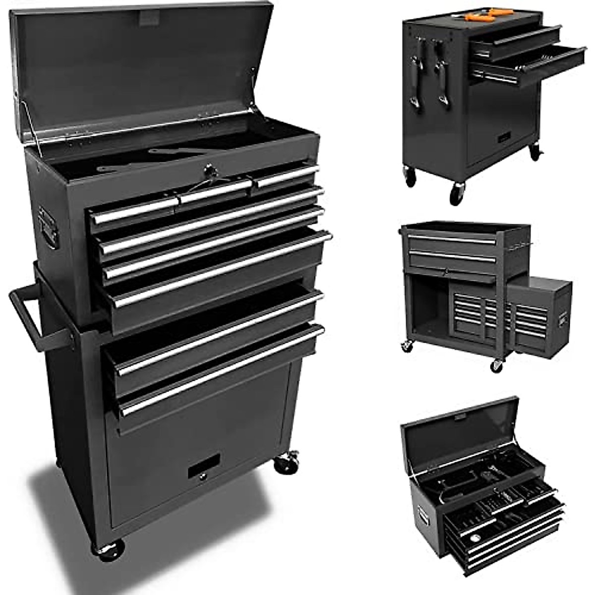 8-Drawer High Capacity Rolling Tool Chest, Removable Cabinet Storage Tool Box with Wheels and Drawers, Detachable Toolbox with Lock for Workshop Mechanics Garage