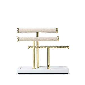 Umbra Trigem Three Tiered Tabletop Organizer for Necklace, Bracelets and Earrings, 3, White Brass