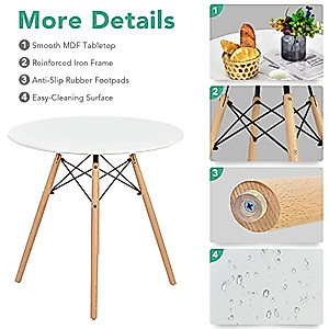 Giantex 5-Piece Dining Table Set, Modern Round Dining Table & 4 DSW Chairs W/Solid Wood Legs, Dining Room Set, Farmhouse Home Furniture for Kitchen Restaurant, Dining Table Set for 4, White