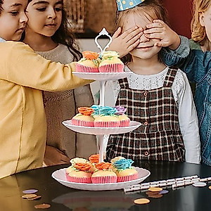 3 Tier White Plastic Cupcake Stand Serving Tray for Party & Birthday Decorations Tiered Serving Stand Dessert Stand Tray- Elegant Display Tower for Cupcakes, Desserts(1 Pack)
