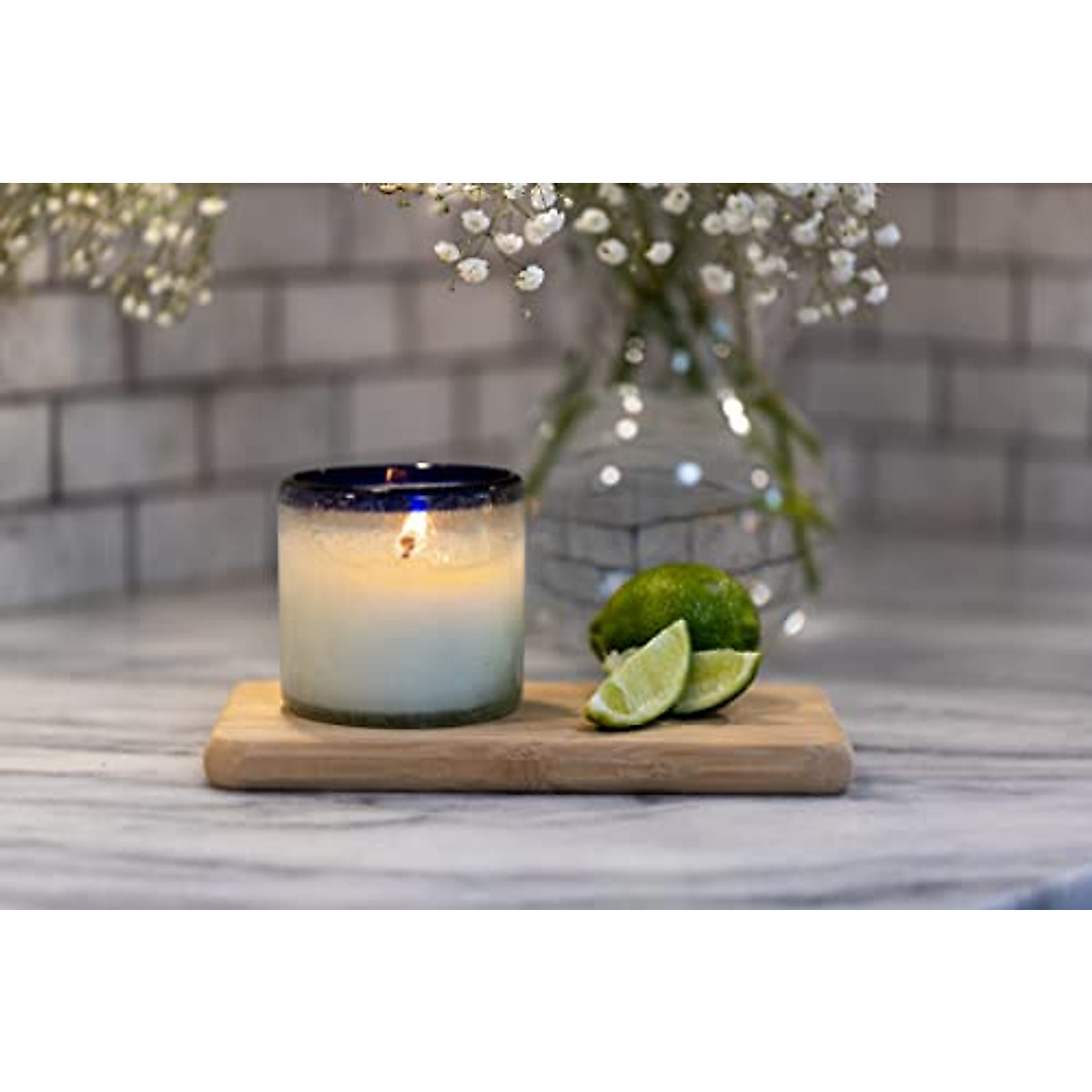 Paddywax Candles La Playa Collection, Naturally Scented Candle, 9 Ounces, Cobalt Rim - Salted Blue Agave