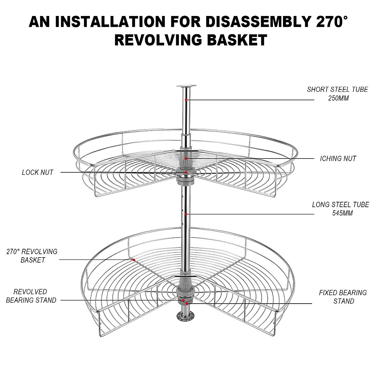 LIVOSA 32" Kidney Shaped Organizer Lazy Susan, 2-Shelf Stainless Steel Kitchen Kidney Shaped Organizer/Rotating Bask