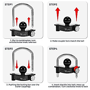 HonesaLoc Trailer Hitch Locks U-Shape Universal Adjustable Storage Security Heavy Duty Patent Design Trailer Coupler Lock with Combination Lock - Black