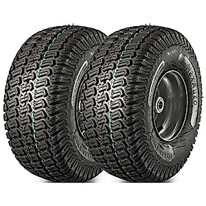MaxAuto 2Pcs 15X6.00-6 Front Tire and wheel Assembly Replacement for Craftsman John Deere Riding Mowers, 3" Centered Hub with 3/4" Axle Bore,Dark Gray Rim