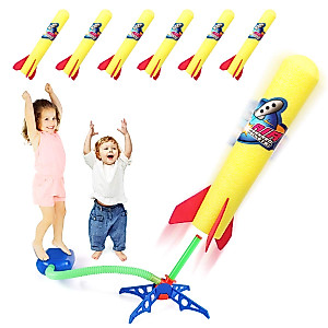 Duckura Kids Jump Rocket Launchers Toy, 6 Foam Rockets & Stomp Launcher, Up to 100Ft, Summer Outdoor Outside Play Game, Birthday Valentines Day Party Gift Toys for Toddlers Boys Girls Age 2 3 4 5 Year