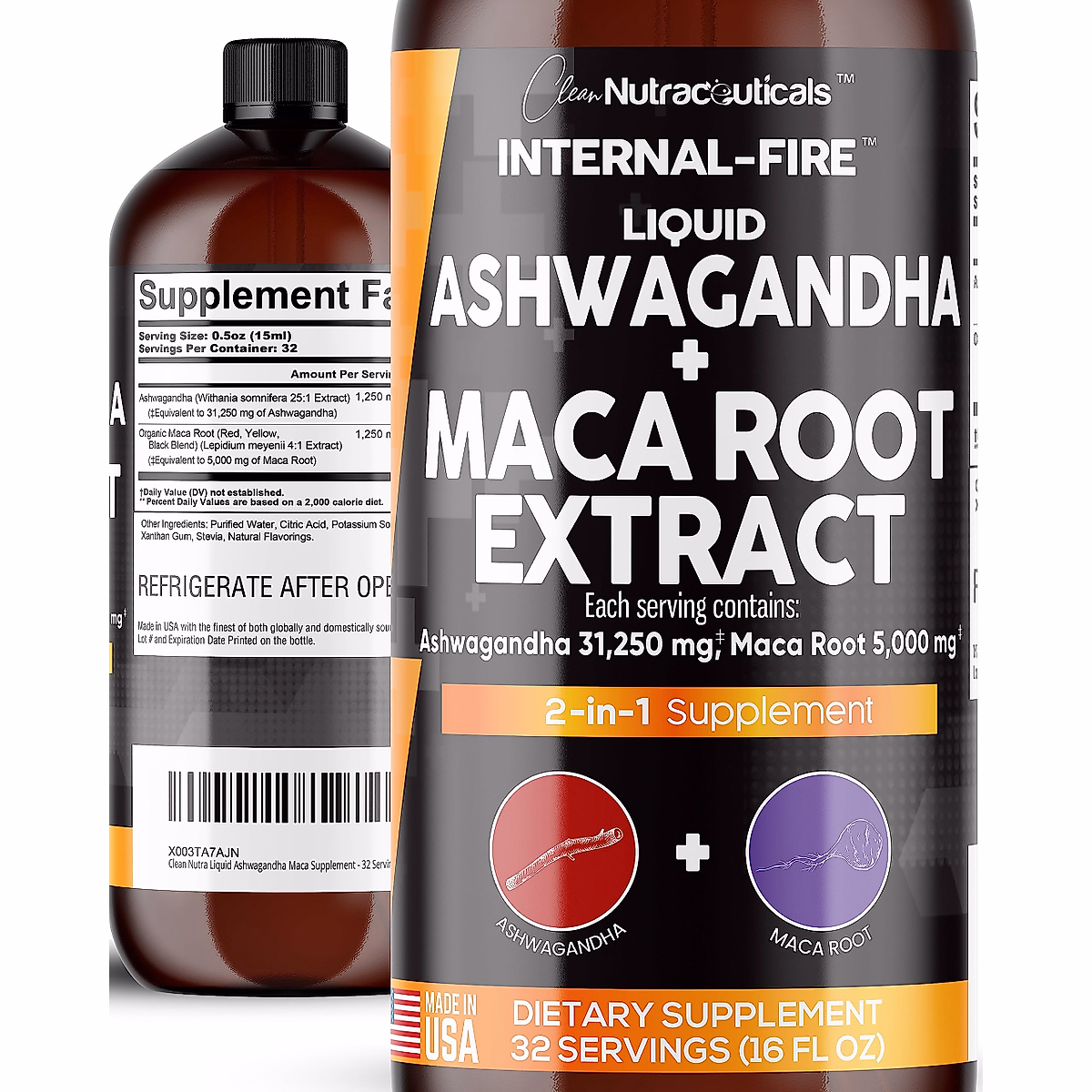 Clean Nutraceuticals Clean Ashwagandha Maca Root 5000mg Liquid Vitamin - Natural Stress Relief & Health Boost for Women Men - Alternative to Ashwagandha Gummies Capsules Powders Pills - 32 Servings