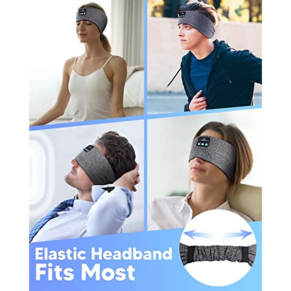 Sleep Headphones Elastic Sleeping Headband 10Hrs Bluetooth Music Eye Mask with Soft Cozy Earbuds Comfortable Earphones for Side Sleepers(Elastic One Size Fits Most)