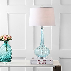 JONATHAN Y JYL1079B-SET2 Set of 2 Table Lamps Bette 28.5" Glass Teardrop LED Table Lamp Contemporary Bedside Desk Nightstand Lamp for Bedroom Living Room Office College Bookcase, Aqua