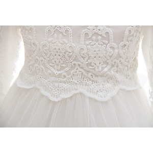 Silver Mermaid Baby Girls Long Sleeve Baptism Dress Floral Embroidery Christening Blessing Gown(3M,Ivory White)