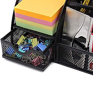 MONBLA Mesh Multi-Functional Stationery Storage Organizer Office Stationery Case Stationary Caddy Metal Desk Organizer Pencil Pen Holder 5 Compartments Black