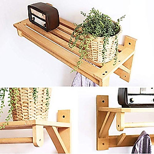 PIBM Stylish Simplicity Shelf Wall Mounted Floating Rack Shelves Solid Wood Coat Rack Bedroom Living Room Hangers Simple Save Space, Wood , 60x23.5x23.2cm