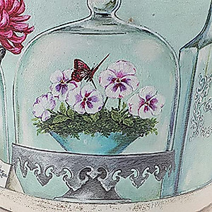 Zerodeko Small Trash Can, 10L/2.64 Gallon PU Leather Wastebasket Retro Decorative Waste Bin with Flower Patterned, Garbage Container for Bathroom, Bedroom, Kitchen, Home, Office