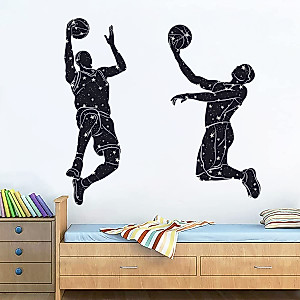 WOYINIS Creative Stars Basketball Player Silhouette Wall Decal Sport Theme Wall Stickers Peel and Stick Basketball Wall Art Mural Sticker for Kids Room Playroom Nursery, Astronomical Background