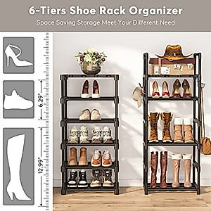 Tribesigns Shoe Rack Storage Organizer 6 Tiers Shoe Rack 30-35 Pairs Shoes and Boots Shelf with 2 Hooks Large Free Standing Shoes Holder Rack for Closet, Entryway