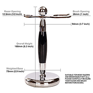 SANWA Deluxe Stainless Steel Shaving Brush Stand Holder for Razor & Brush Weighted Base Black Handle