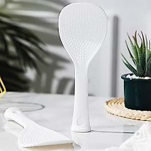 NUTJAM 2 PCS Rice Paddle, Non-Stick Stand-up Rice Spoon, Heat Resistant Serving Rice Spatula Kitchen Gadge (White,2 PCS)