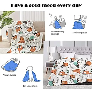 Cute Sloth Blanket, Printed Throw Ultra-Soft Comfortable Flannel Fleece Soft Throw Blanket for Bed Sofa 50x40 Inches (Sloth, 50" x 40")
