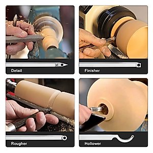Carbide Lathe Tools, Wood Lathe Tools with Removable Handle, 【Latest Upgraded】Turning Tool with Adjustable Connector including Swan Neck Hollower, Rougher, Finisher(Alloy Tool Set) Black