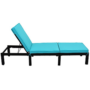 LZ LEISURE ZONE Patio Chaise Lounges, Patio Furniture Set, Outdoor Adjustable PE Rattan Wicker Chaise Lounge Chair, Patio Sunbed, for Poolside, Porch and Garden (Blue+Black, 1 Piece)