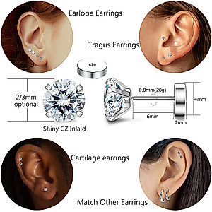 LOYALLOOK 10Pairs Surgical Steel Earrings Sets for Multiple Piercing Lightweight Small Sleeper Huggie Hoop Earrings Tiny Ball CZ Flatback Stud Earrings for Cartilage Helix Lobe Hypoallergenic