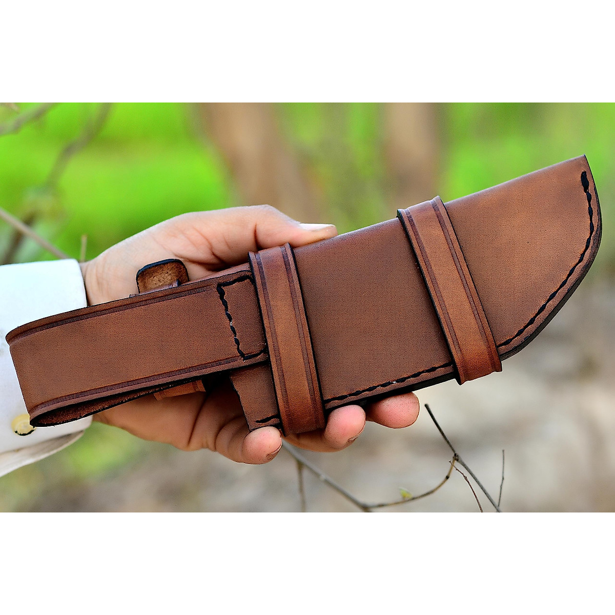 ALZAFASH Handmade Leather Knife Sheath, EDC Knife Holster, Belt Loop Knife Holder, Horizontal Knife Sheath for Belt, Knife Case for Hunting,Fixed Blade,Tracker Knives
