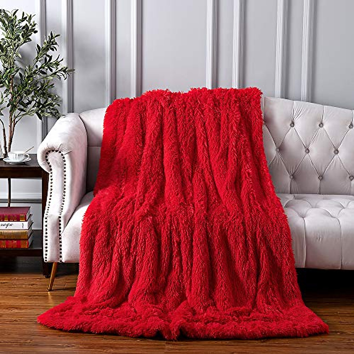 Homore Soft Fluffy Blanket Fuzzy Sherpa Plush Cozy Faux Fur Throw Blankets for Bed Couch Sofa Chair Decorative, 50''x60'' Red