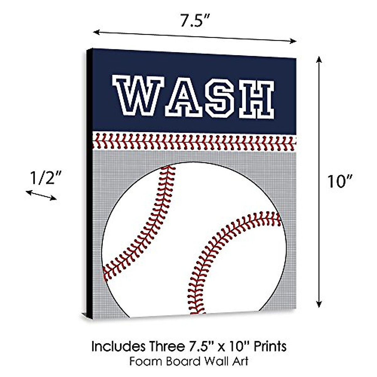 Big Dot of Happiness Batter Up - Baseball - Kids Bathroom Rules Wall Art - 7.5 x 10 inches - Set of 3 Signs - Wash, Brush, Flush