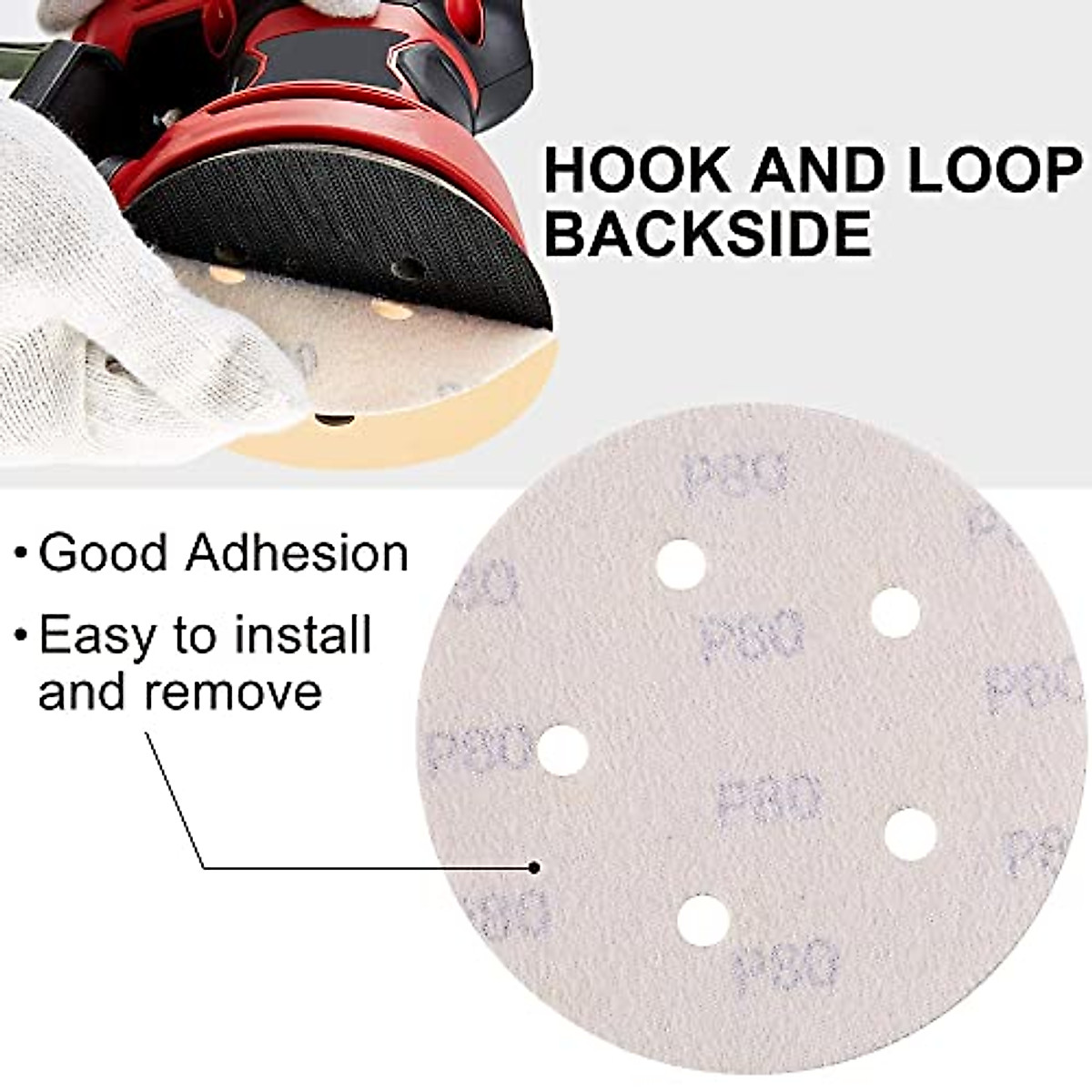 LotFancy 5 Inch 5 Hole Sanding Discs, 100PCS 60 80 120 180 220 Grit Sandpaper Assortment - Orbital Sander Pad, Hook and Loop Sand Paper