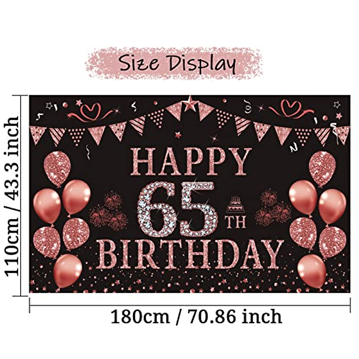 Trgowaul 65th Birthday Decorations for Women 65 Year Old Rose Gold Birthday Backdrop Banner 5.9 X 3.6 Fts Happy Birthday Party Suppiles Photography Supplies Background Happy 65th Birthday Decoration
