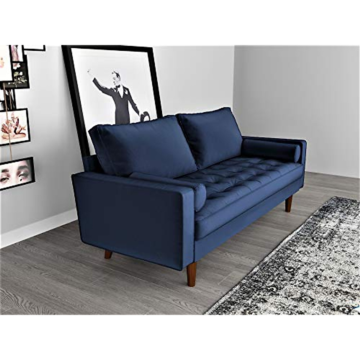 Container Furniture Direct Womble Modern Velvet Upholstered Living Room Diamond Tufted Chesterfield Sofa with Gleaming Nailheads, Misty Blue