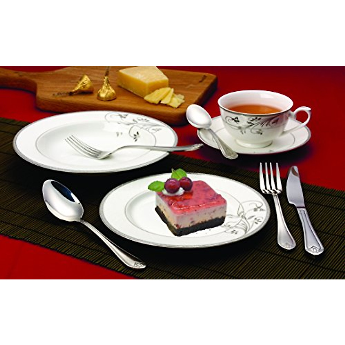 Lorenzo 57 Piece Elegant Bone China Service for 8 Viola Dinnerware Sets, Silver