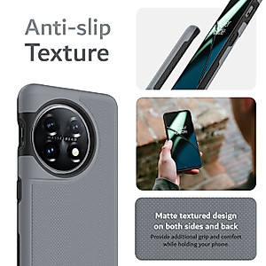 TUDIA DualShield Grip Designed for OnePlus 11 Case 5G (2023), [MergeGrip] Dual Layer Shockproof Slim Military Grade Non-Slip Tough Heavy Duty Protective Phone Case Cover - Gray