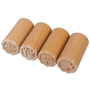 Fu Lu Shou Xi Pattern Wooden Stamp Cookie Press Cake Stamp Traditional Chinese Moon Cake Mold DIY Dessert Mold Maker for Mid-Autumn Festival Birthday Party Baby Shower,4 Pcs/Set