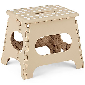 VECELO Folding Step Stool 11 Inch, Non-Slip Surface Portable Foldable 1 Step Stool with Carry Handle, Heavy Duty to Support Kids/Toddler/Adults for Living Room, Kitchen, Bathroom, Khaki