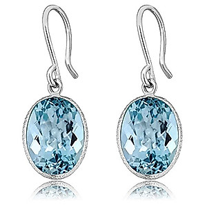 Gem Stone King 925 Sterling Silver Blue Topaz Dangle Earrings For Women (14.00 Cttw, Gemstone Birthstone, Oval 10X14MM)