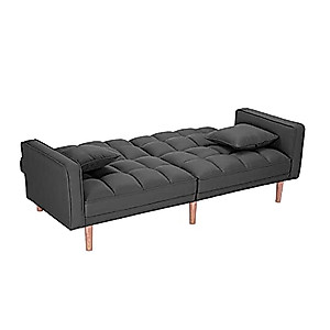 BENDIC Modern Tuft Futon Couch Convertible Loveseat Sleeper Reclining Sofa Bed Twin Size with Arms and 2 Pillows for Living Room, Dark Grey