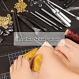 IMZAY 415Pcs Leather Tooling Working Kit, Compact Beginner Leather Tools and Supplies with Leather Stitching Sewing Carving Cutting Crafting Tools for Leather Sheath Wallet Belt Boot Seat Sewing