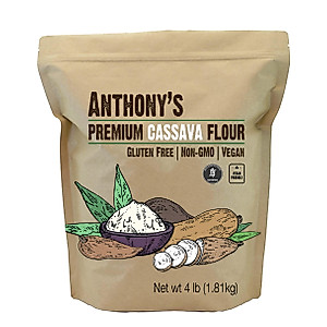 Anthony's Cassava Flour, 4 lb, Batch Tested Gluten Free, Non GMO, Vegan