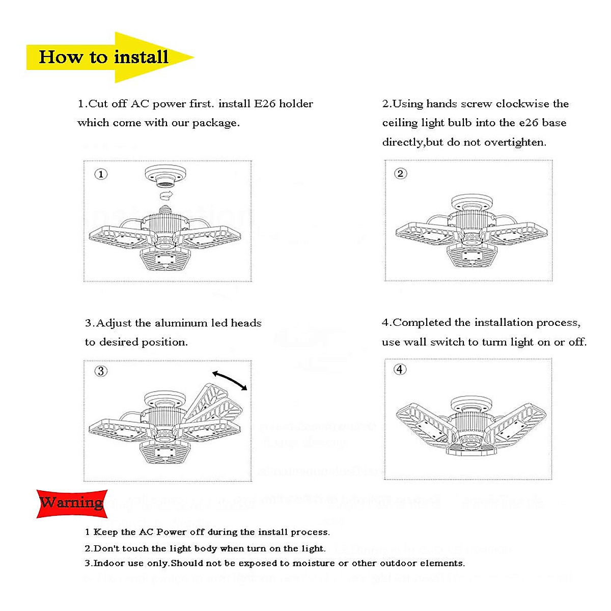 LED Garage Lights 2pack, 60W Daywhite LED Garage Ceiling Lights, 6500Lm led Garage Light CRI 80 led Adjustable Garage Light,led Lights for Garage Barn,Warehouse,Basement