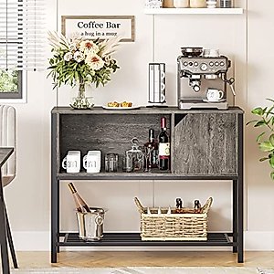 Bestier Coffee Bar with Storage Buffet Cabinet Kitchen Sideboard with Adjustable Shelves Console Table for Kitchen Dinning Room Living Room Hallway Entrance, Gray