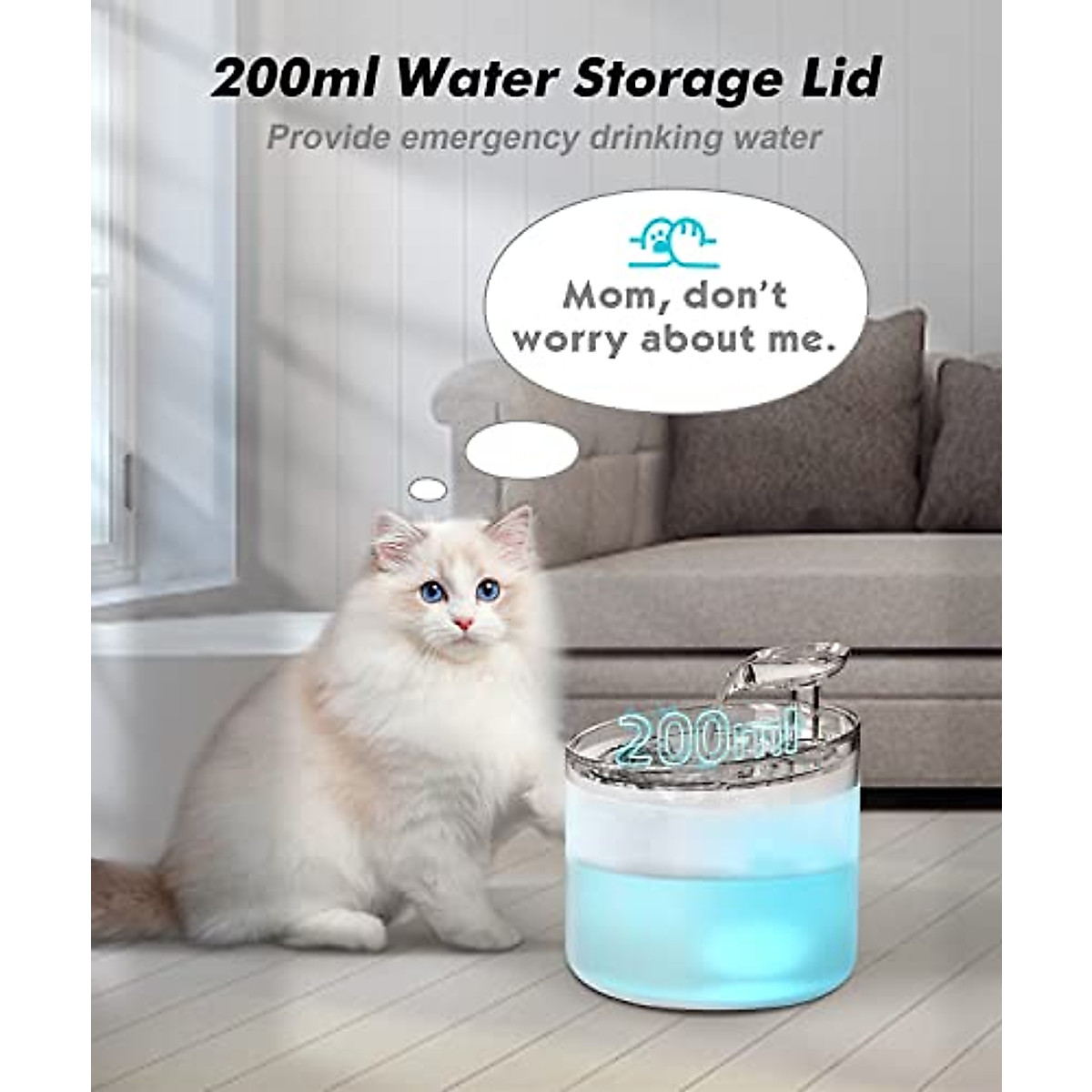 NPET WF100 Cat Water Fountain, 54oz/1.6L Automatic Pet Fountain Cat Water Dispenser with 2 Flow Modes, Light Quiet Pump for Cats (Adapter Not Included)